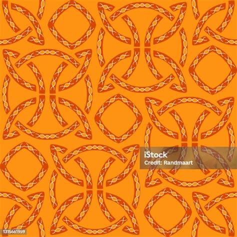 밝은 노란색 배경에 셀틱 매듭 텍스처와 원활한 벡터 패턴 자수 부족 벽지 디자인 장식 기호 패션 직물 만다라에 대한 스톡 벡터 아트 및 기타 이미지 Istock