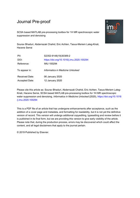 Pdf Scsa Based Matlab Pre Processing Toolbox For 1h Mr Spectroscopic