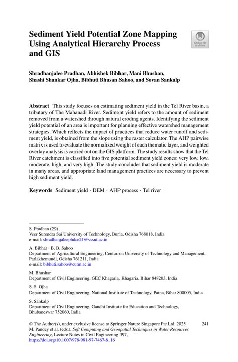 Pdf Sediment Yield Potential Zone Mapping Using Analytical Hierarchy