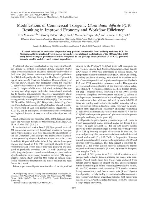 Pdf Modifications Of Commercial Toxigenic Clostridium Difficile Pcr