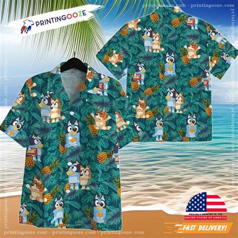 Bluey Tropical Hawaiian Shirt Bluey Hawaiian Fathers T Shirt Size