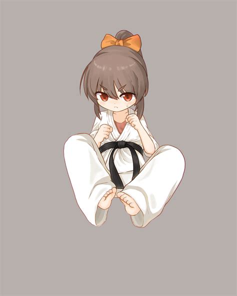Safebooru 1girl Absurdres Barefoot Belt Black Belt Bow Brown Hair