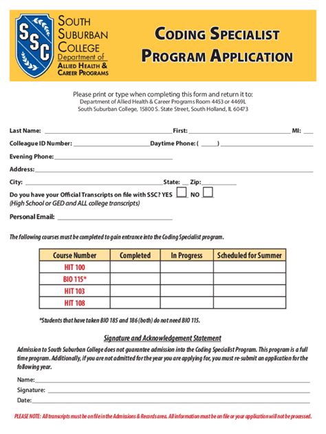 Fillable Online South Suburban Colleges Coding Specialist Program