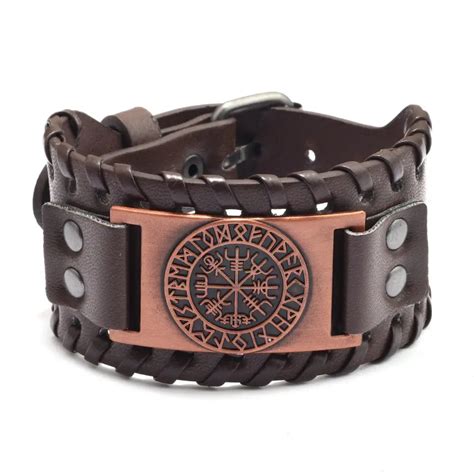 Viking Compass Symbol Bracer Leather Viking Cuff Bracelet For Men