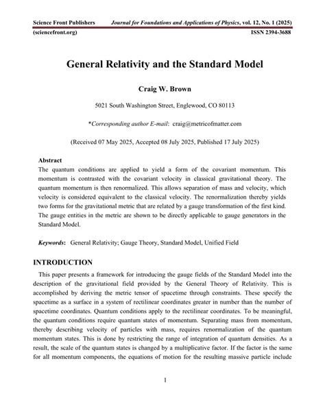 Pdf General Relativity And The Standard Model