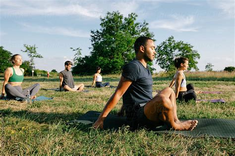 Outdoor Yoga Class With Social Distancing By Stocksy Contributor