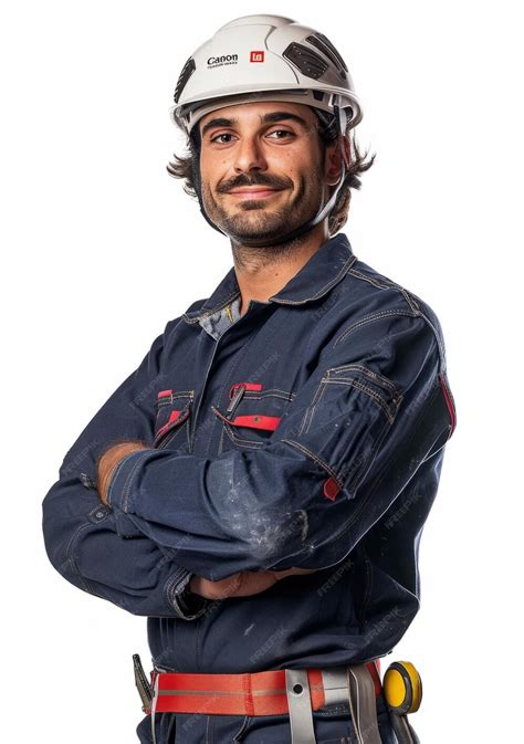 Construction Worker Crossed Arms Isolated On White Background Premium