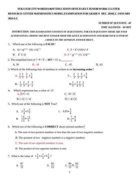 Maths Grade 8 Model 2016 Pdf Cartesian Coordinate System Square Root