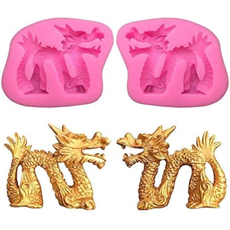 2pcs Set 3d Dragon Fondant Mold Chinese Zodiac Dragon Silicone Gum