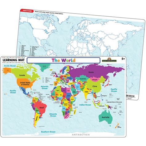 The World Map Learning Mat Tcr21020 Teacher Created Resources Maps And Map Skills
