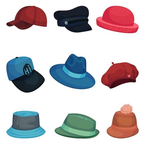 Premium Vector Set Of Different Hats Vector Illustration On White