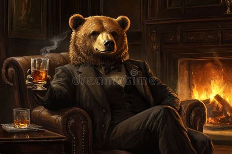 Bear With A Whiskey Glass Quality Stock Image Image Of Dangerous