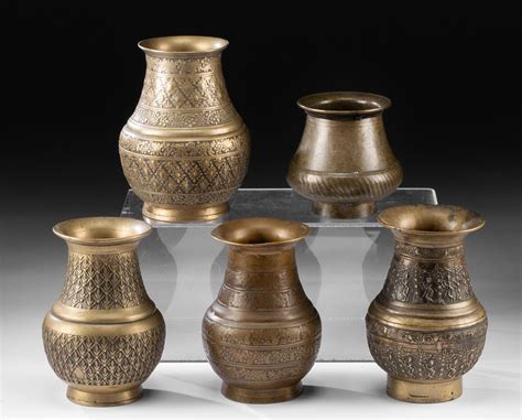 Lot 5 Nepalese Brass Amkhora Drinking Vessels