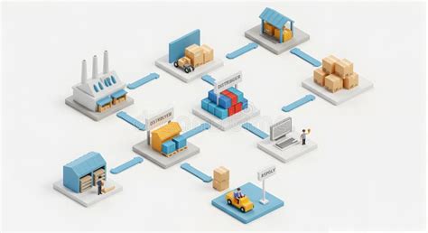 Isometric Logistics Network Diagram With Manufacturing Distribution
