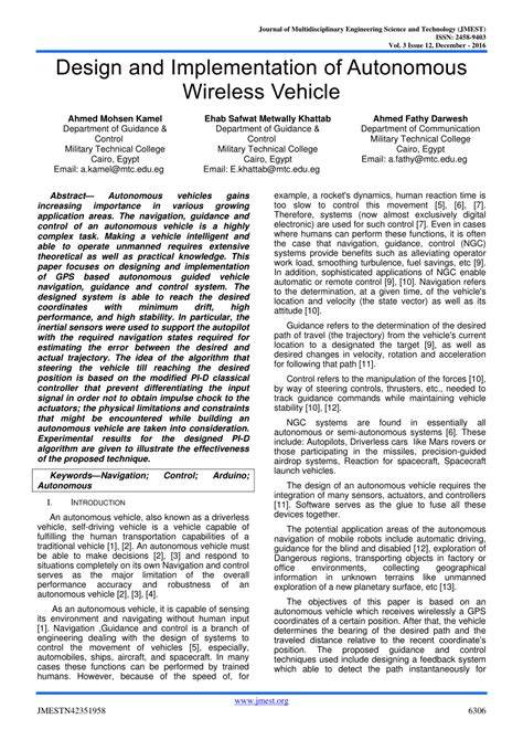 PDF Design And Implementation Of Autonomous Wireless Vehicle