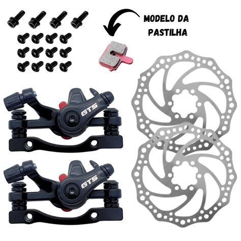 Kit De Pinça Freio A Disco Mecânico Para Bike Bicicleta 160mm Gts Com Pastilha Quadrada Aro 26