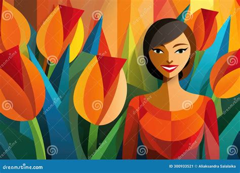 Elegant Female Figure Holding A Bouquet Of Tulips For International
