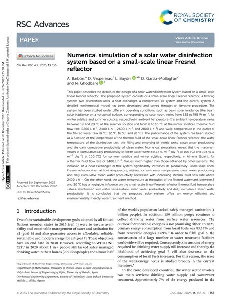 Pdf Numerical Simulation Of A Solar Water Disinfection System Based