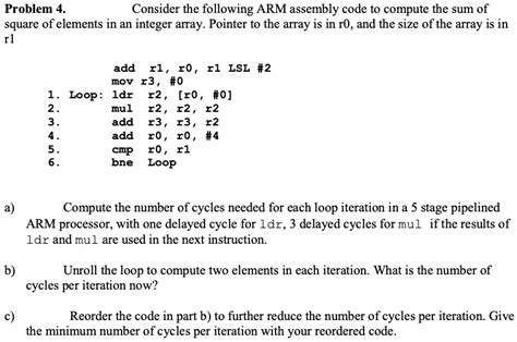 solved problem 4 consider the following arm assembly code