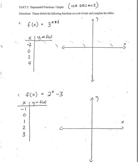 Solved PART Exponential Functions Graphs Directions Chegg