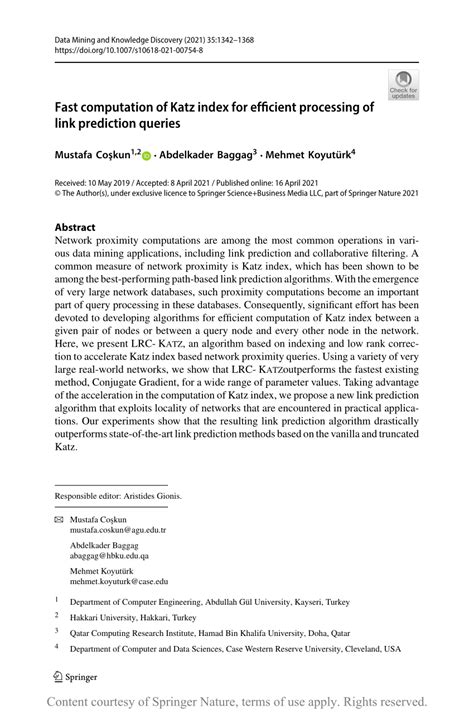 Fast Computation Of Katz Index For Efficient Processing Of Link