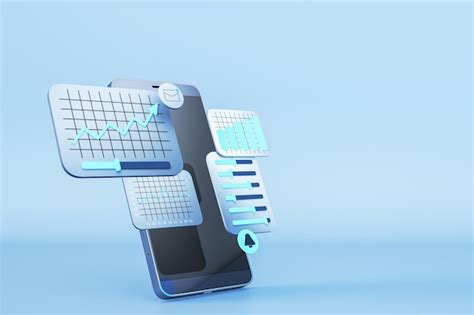 Premium Photo Smartphone With Business Charts On Blue Backdrop Data Software And Web