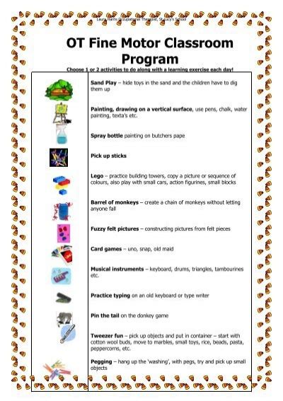 Ot Fine Motor Classroom Program Mona Vale Kindergarten