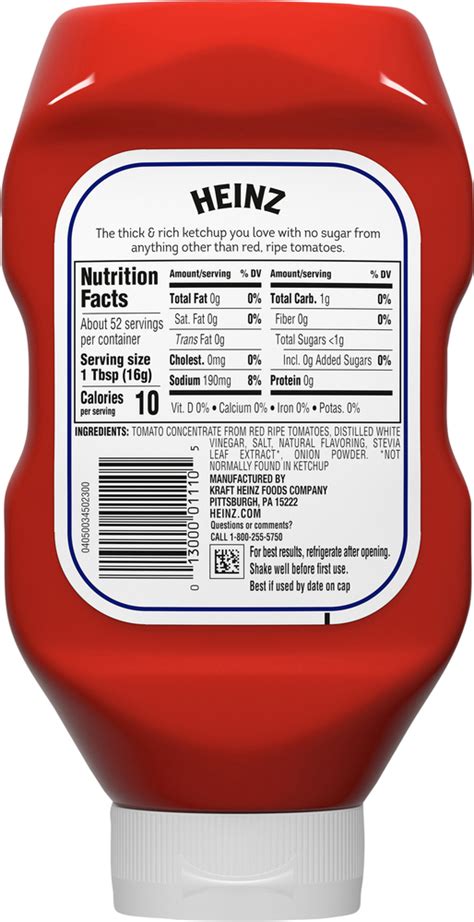 Heinz Zero Sugar Added Tomato Ketchup Planogram Back