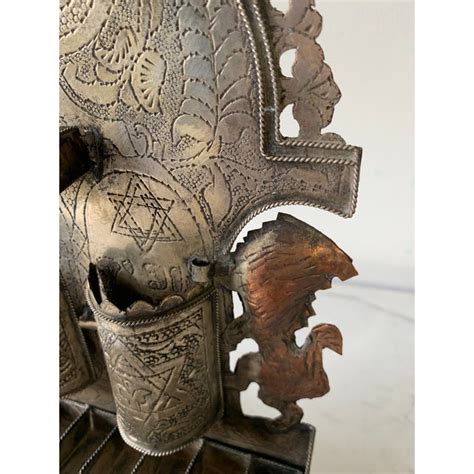 19th Century Moroccan Menorah Hanukkah Oil Lamp Featuring Hinged Doors