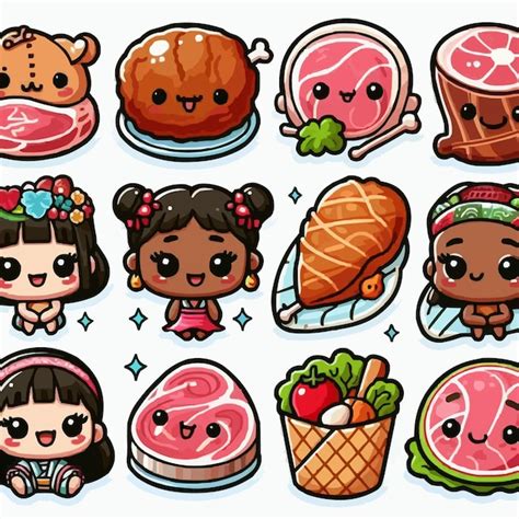 Meat Munchies Set Of Cute Meat Product Stickers Premium Ai Generated Vector