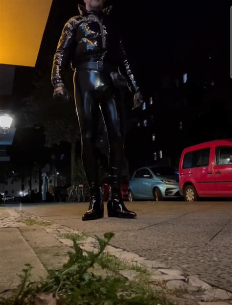 Public Outdoor Head To Toe In Tight Shiny Pvc Gear