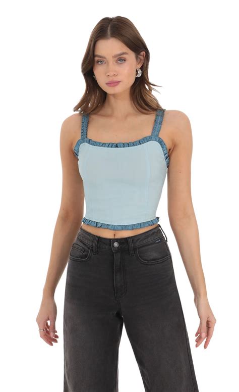 Ruffle Tank Top In Blue Lucy In The Sky
