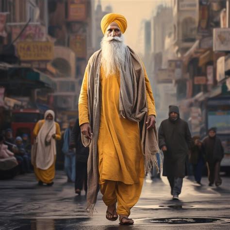 Premium Ai Image Indian Sikh Man In Yellow Turban With Bushy Beard