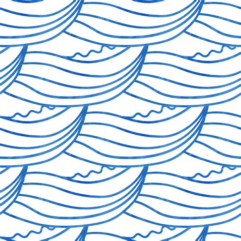 Cute Waves Hand Drawn Seamless Pattern Background Ocean Hand Watercolour Background Image For