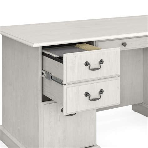 Bush Furniture Saratoga Executive Desk With Storage Set In Linen White