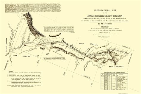 Topographical Map Oregon Trail Wyoming 4 Of 7 Fremont 1846 23 X