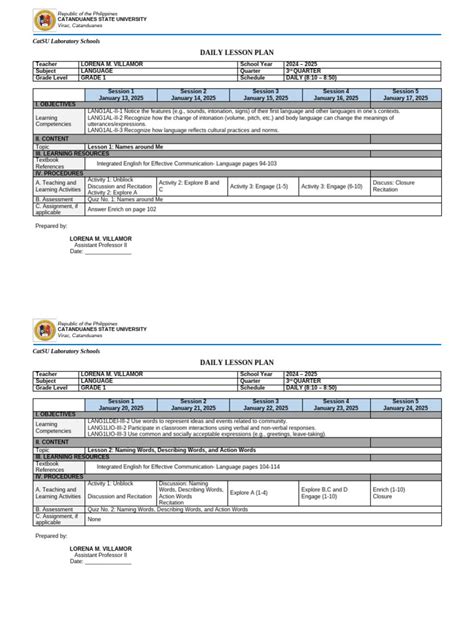 Lesson Plan Language3rd Pdf Lesson Plan Learning