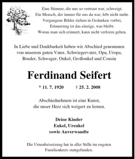 Traueranzeigen Von Ferdinand Seifert Trauer In Nrwde