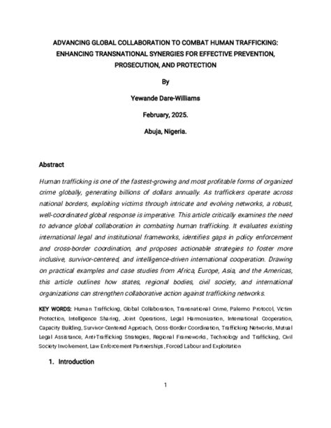 Pdf Advancing Global Collaboration To Combat Human Trafficking Enhancing Transnational