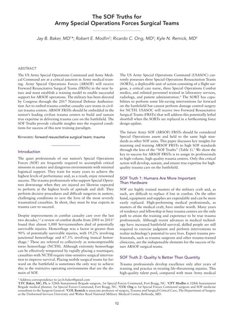 Pdf The Sof Truths For Army Special Operations Forces Surgical Teams