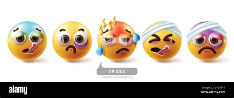 Emoji Sick Emoticon Characters Vector Set Emoticons Emojis Character