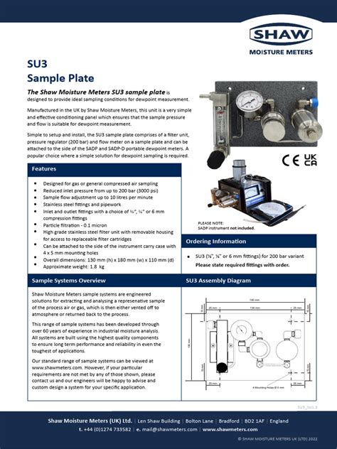 Shaw Su3 Sample System Specification Sheet Issue 13 Pdf Filtration