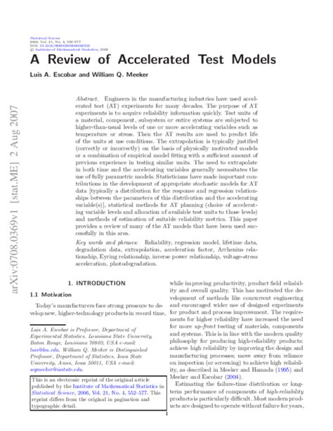 Pdf A Review Of Accelerated Test Models