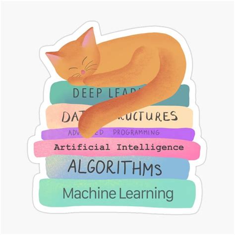 Sleepy Cat On Computer Science Programming Coding College Books For