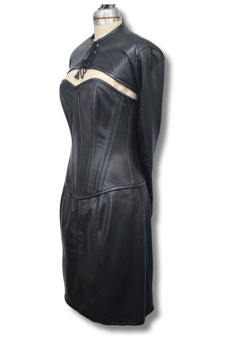 Leather Corset Dress With Arm Binder Korsettkleid Steel Boned Movenera
