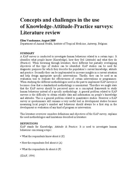 Concepts And Challenges In The Use Of Knowledge Attitude Practices Surveys Pdf Survey