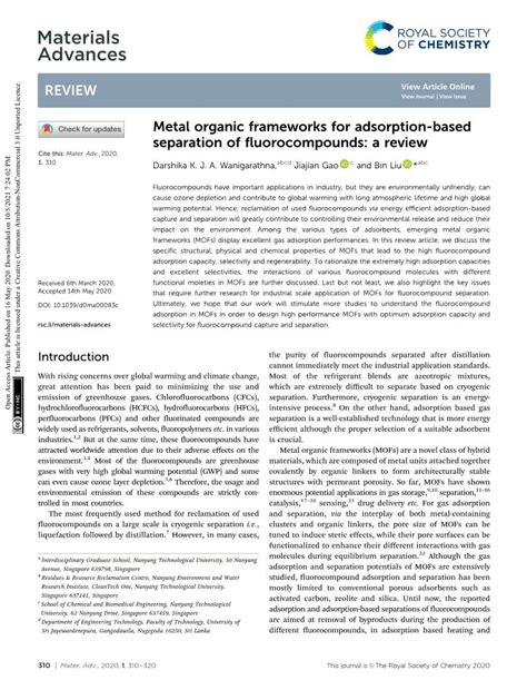 Metal Organic Frameworks For Adsorption Based Separation Of