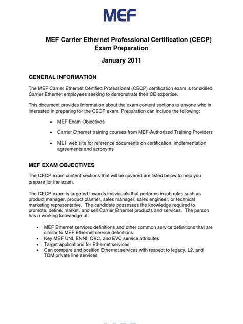 Mef Cecp Exam Preparation Pdf Multiprotocol Label Switching