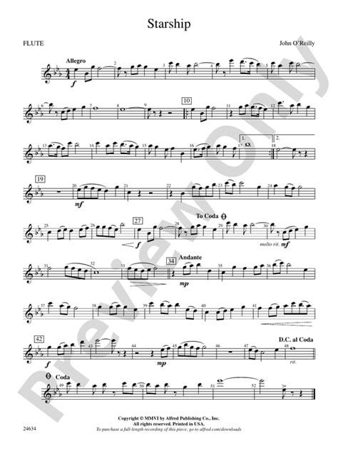 Starship Flute Flute Part Digital Sheet Music Download