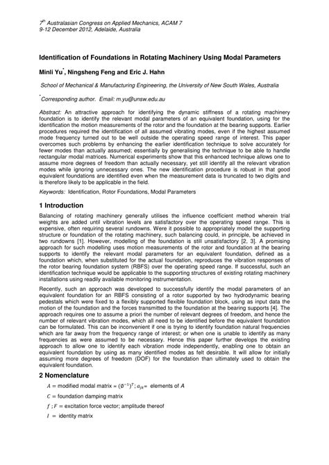Pdf Identification Of Foundations In Rotating Machinery Using Modal